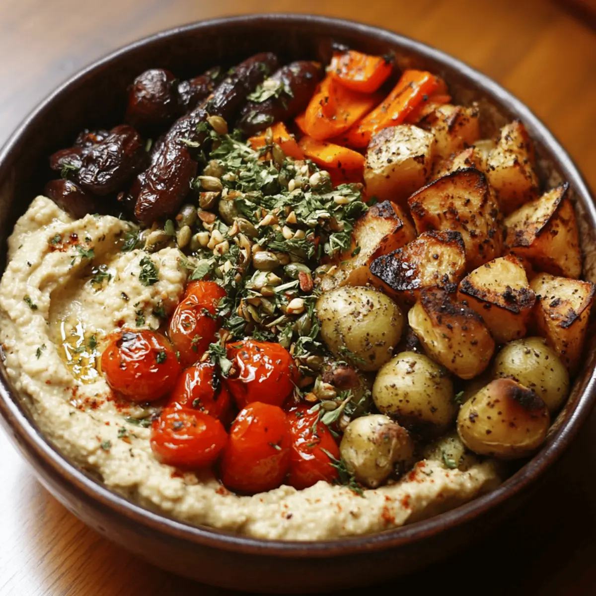 Easy Middle Eastern Za’atar Roasted Veggie & Hummus Bowl (Vegetarian)
